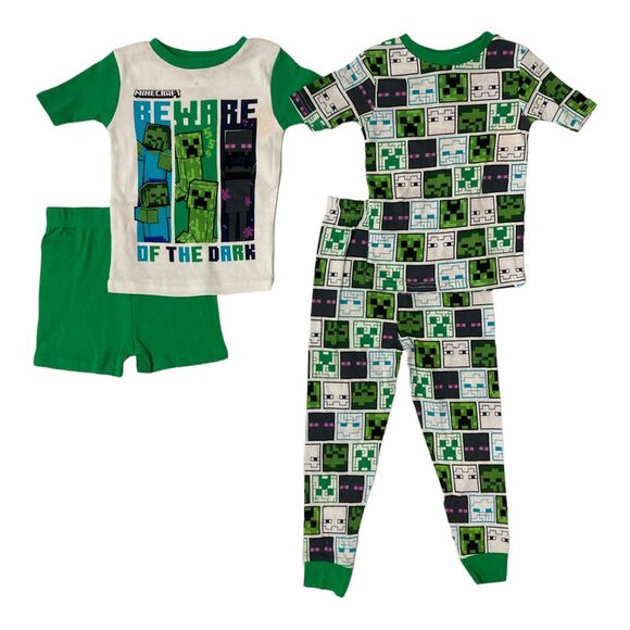 Minecraft | Pajamas | Minecraft 4 Piece Short Sleeve Crew Neck Cotton Pajama Set Minecraft ...